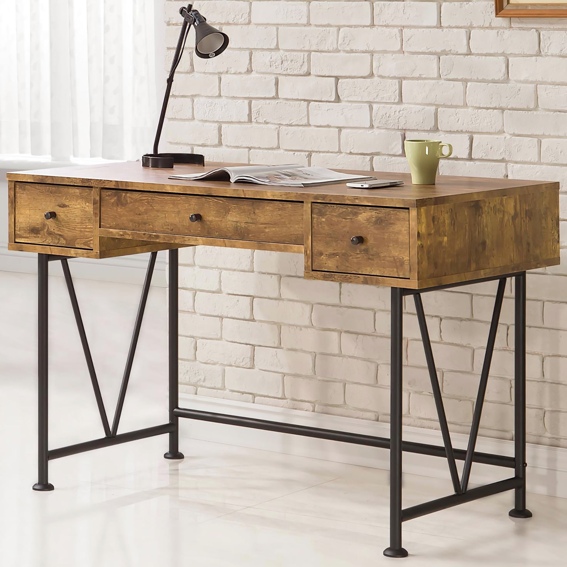 Brown 3 Desk With Antique Nutmeg Accents, For Stylish Office Spaces ...