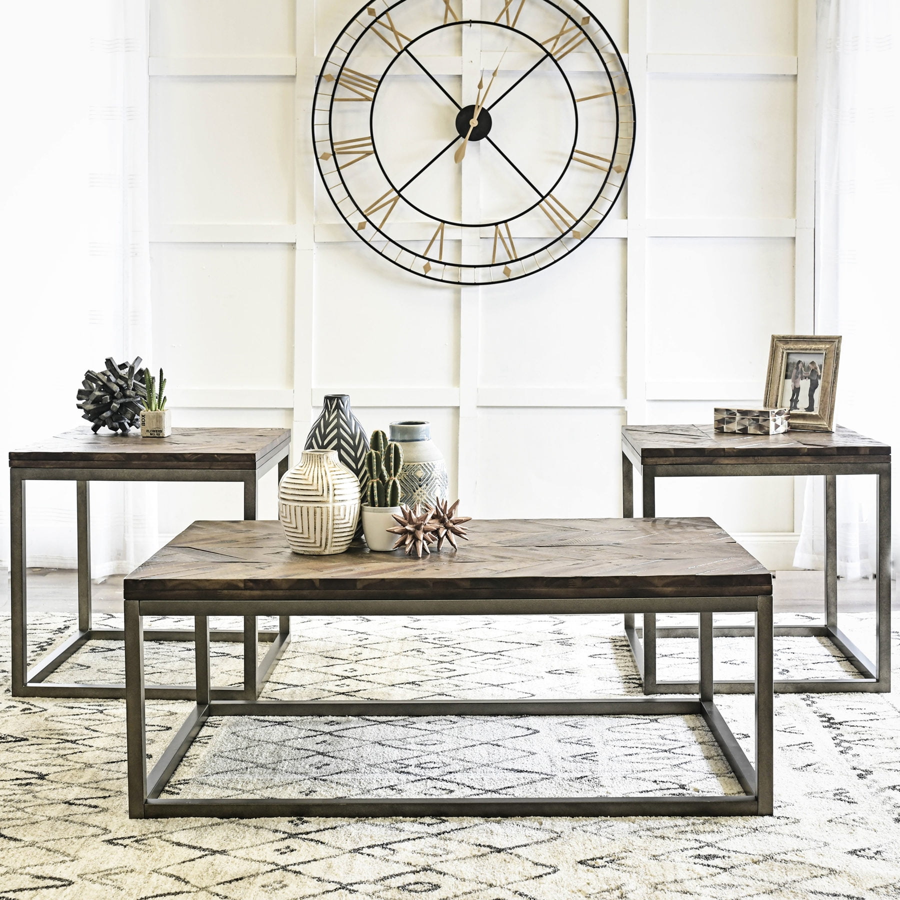 Brown 3 Piece Table Set | Suitable for Cocktail, End or Sofa ...