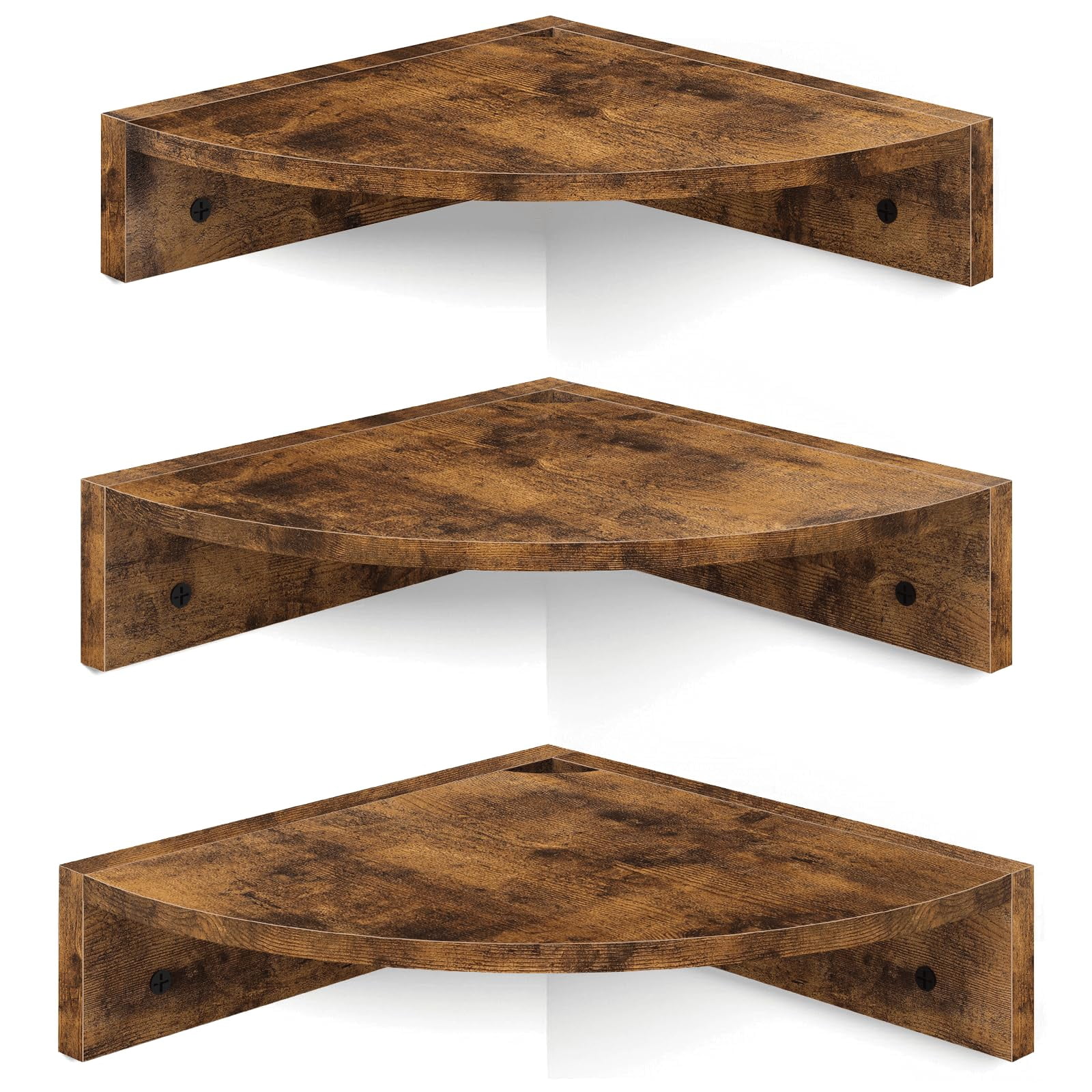 Brown 3 Tier Corner Wall Mount Floating Shelves with Cord Hole for ...