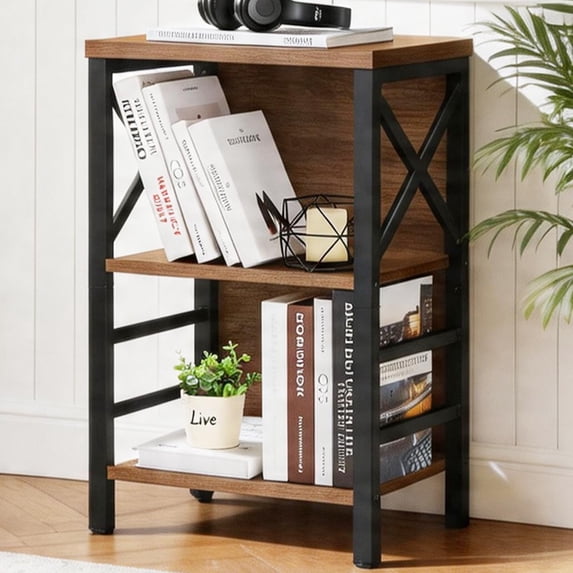 Brown 3-Tier Industrial Bookshelf With Metal Frame And Wood Finish, 29. ...