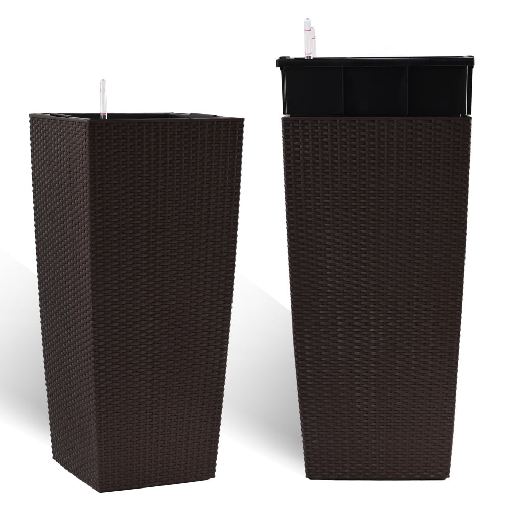 Brown 30" Tall Self-Watering Polypropylene Planter, 15.35" Square ...