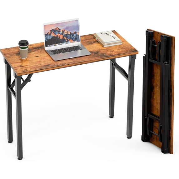 Brown 35.8 Inch Quick-Folding Computer Desk Space Saver Collapsible ...