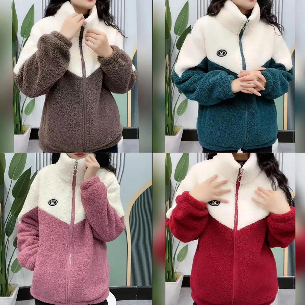 Brown 3XL Women's Jacket Color Thickened Lambskin Long Sleeve Mid ...