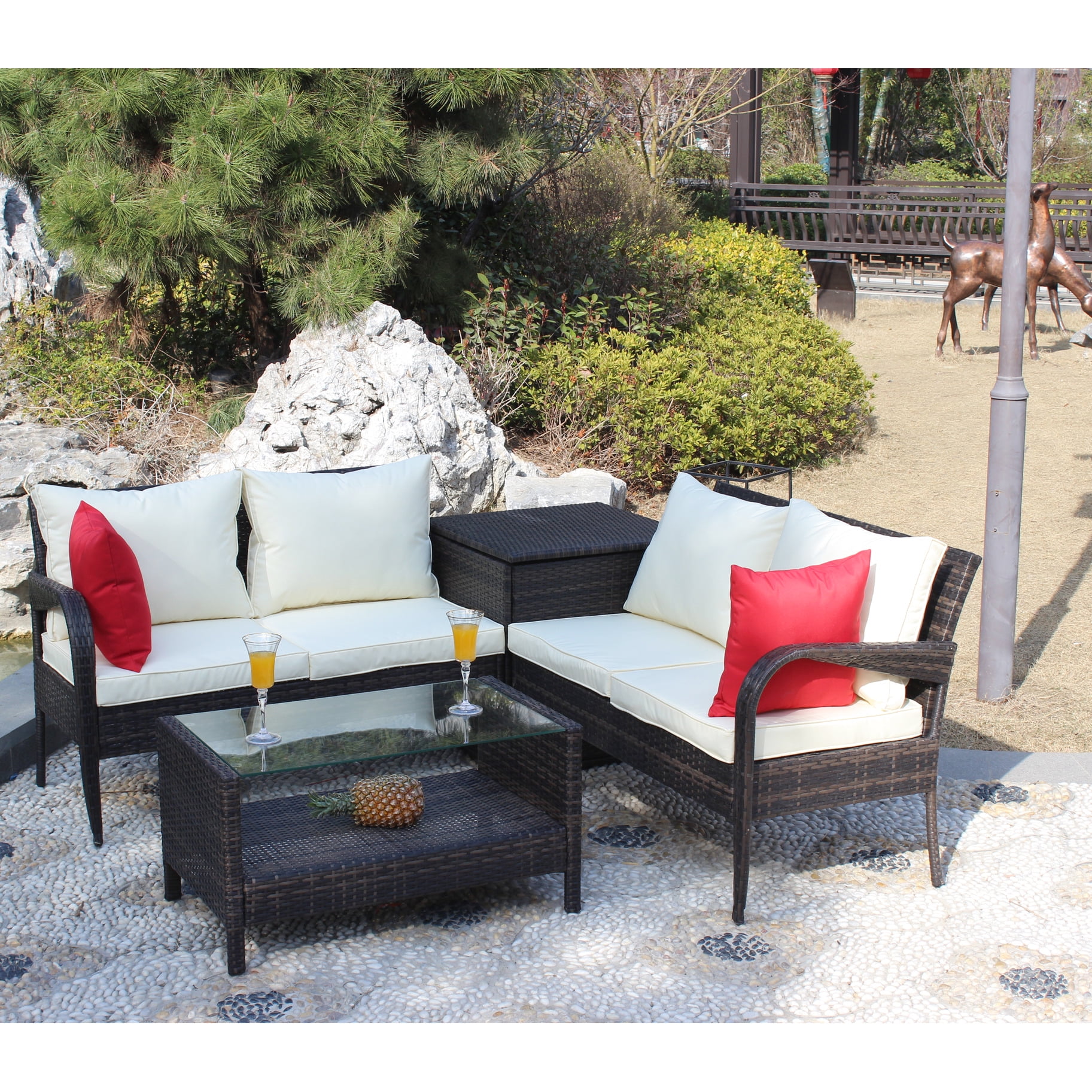Brown 4 Outdoor Patio Sectional With Storage Unit Furniture 4 Piece Box ...