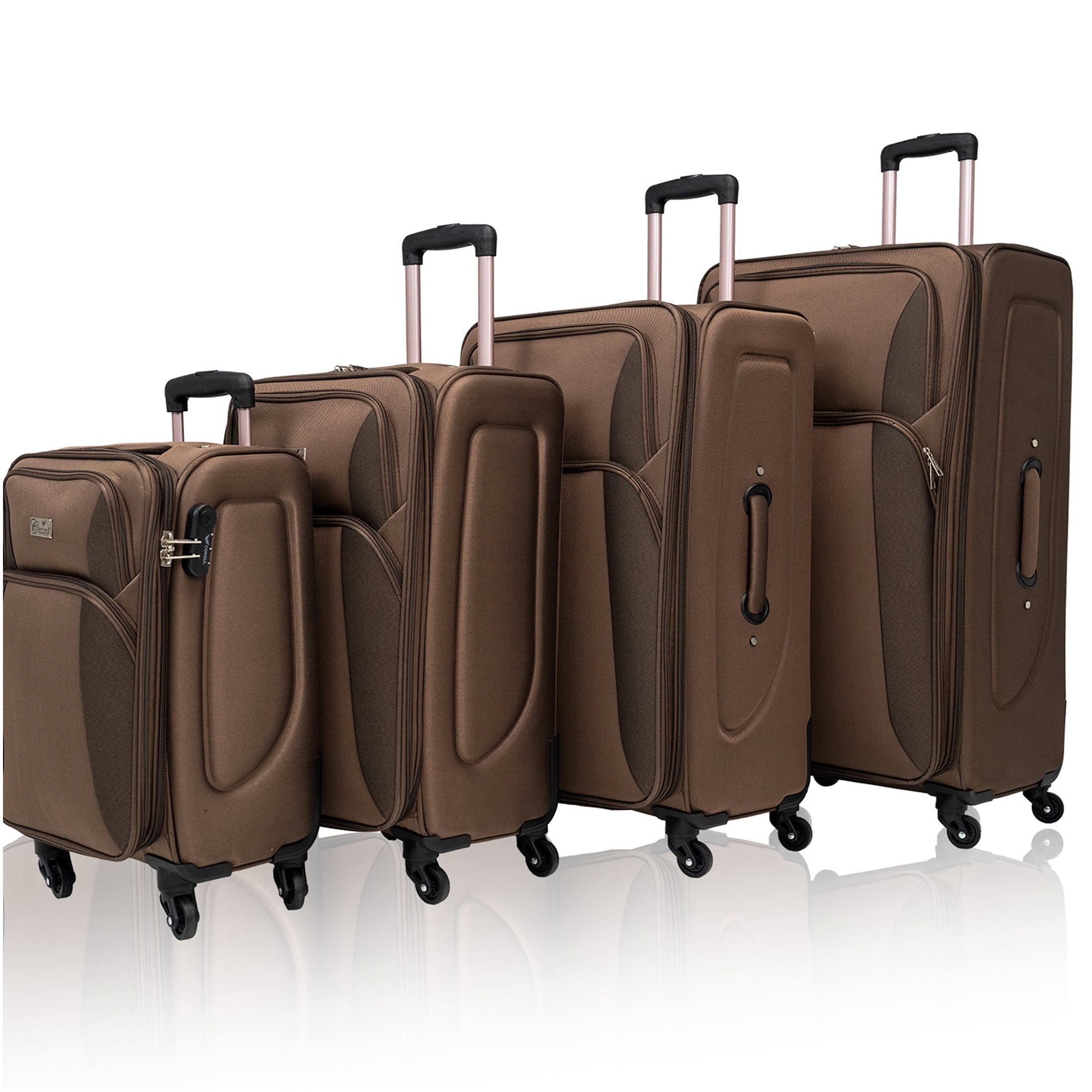 Brown 4-Piece Expandable Softside Luggage Set, Lightweight Polyester ...