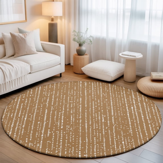 Brown 4' Round Rug for Cozy Reading Nook Home Office Chair Area, White ...