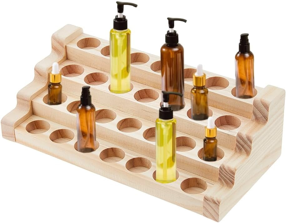 Brown 4 Tier Wooden Essential Oil Display Stand 28 Slots Essential Oil ...