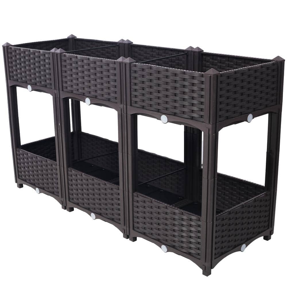 Brown 47 in. x 16 in. x 28 in. Plastic Planter Raised Beds Elevated ...