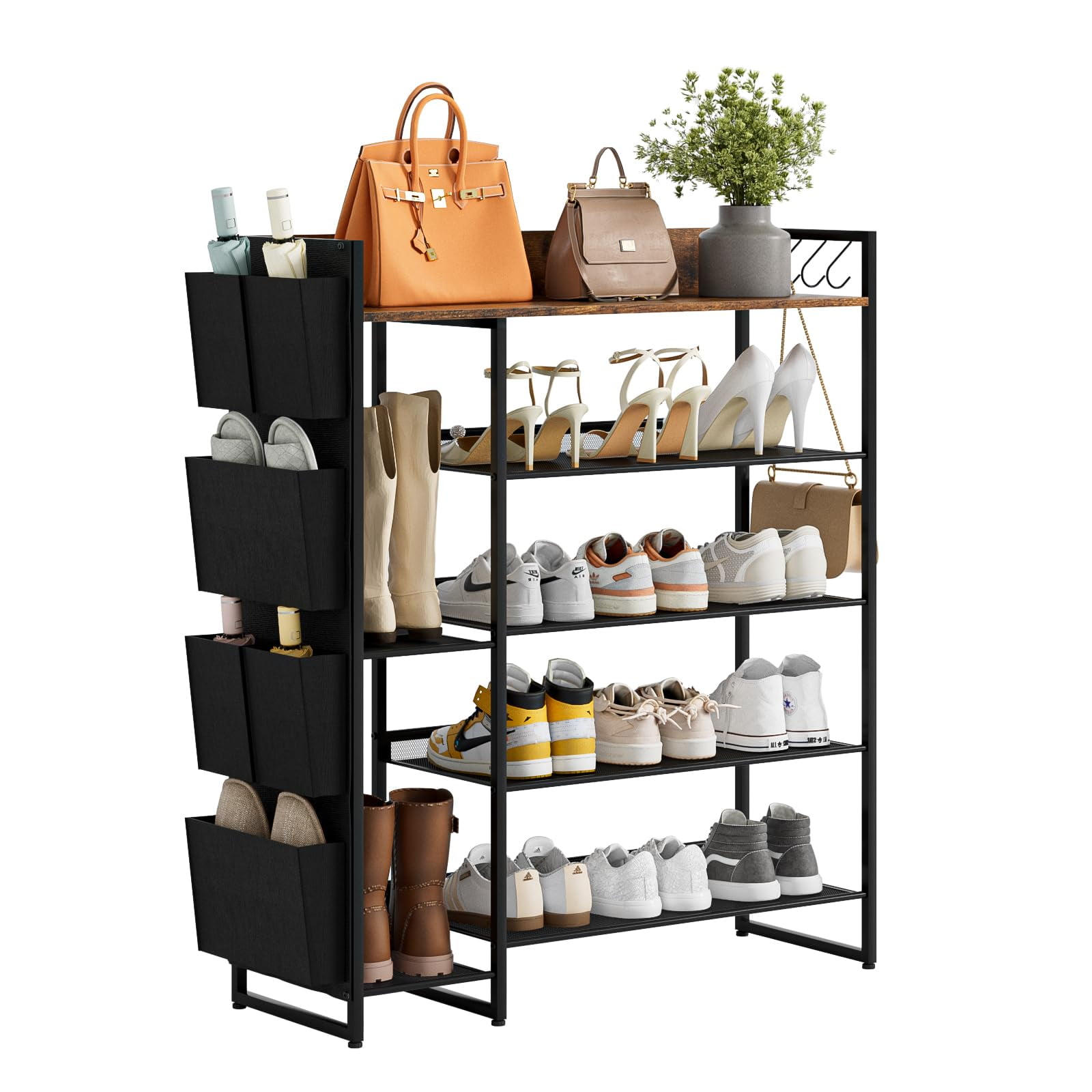 Brown 5-Tier Shoe Organizer - 0 Standing Shoe Rack with Storage Bag for ...