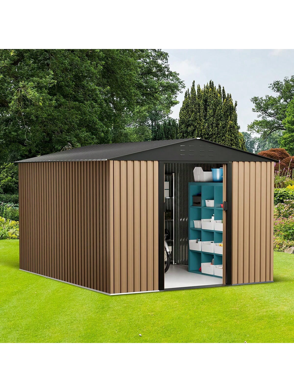 Brown-6*8FT Outdoor Metal Storage Shed, 6 X 4 FT Storage Shed, Metal ...