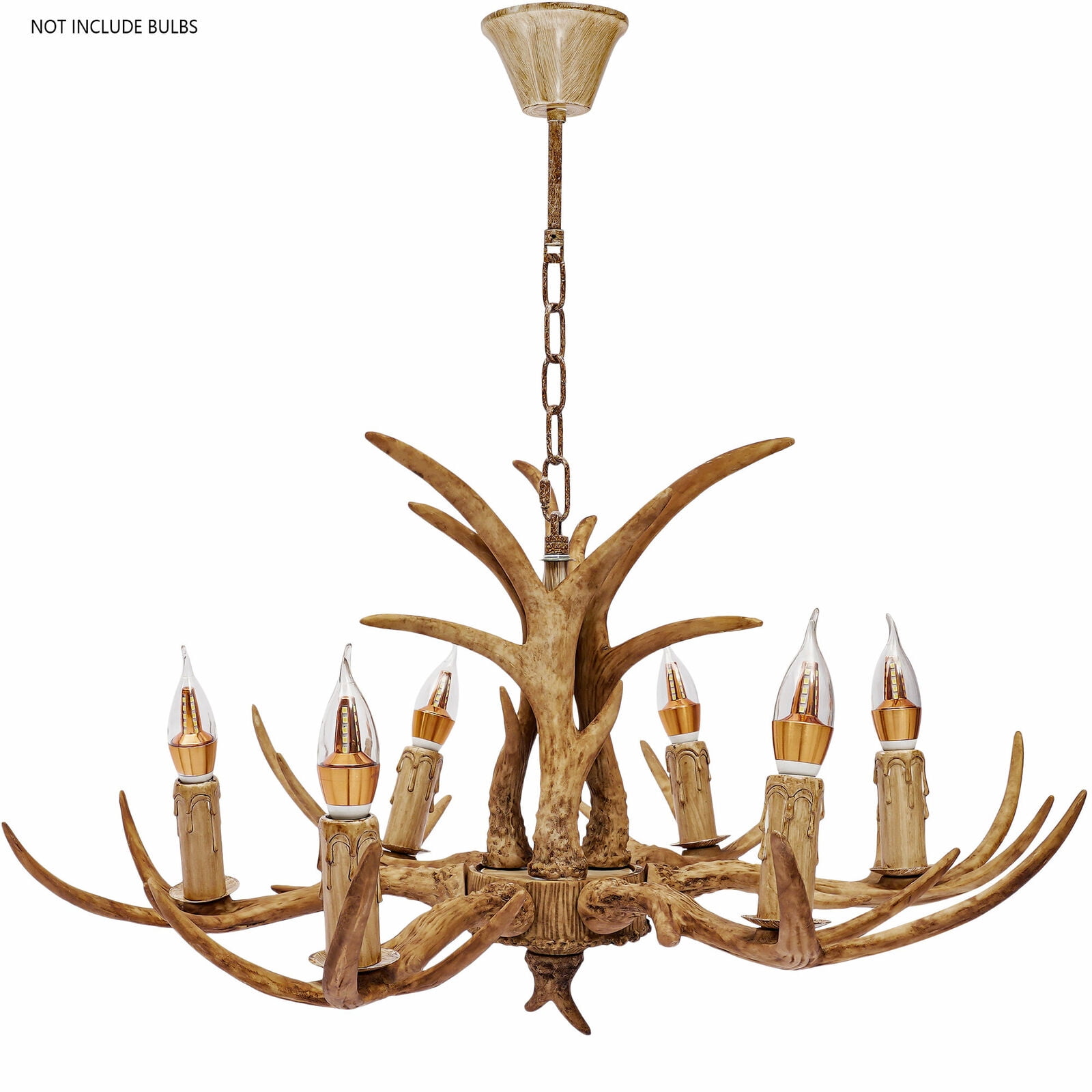 Western Style Brown 6-Light Deer Horn Antler Chandelier, Rustic Ceiling ...