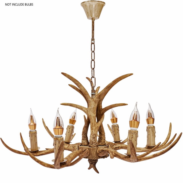 Western Style Brown 6-Light Deer Horn Antler Chandelier, Rustic Ceiling ...