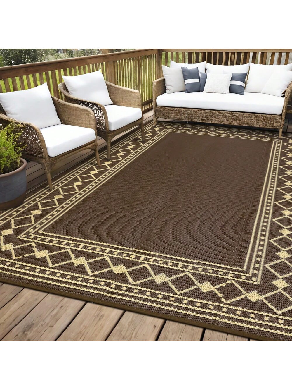 Brown-9*18 feet Outdoor Area Rug Waterproof Plastic Straw Camping Rugs ...