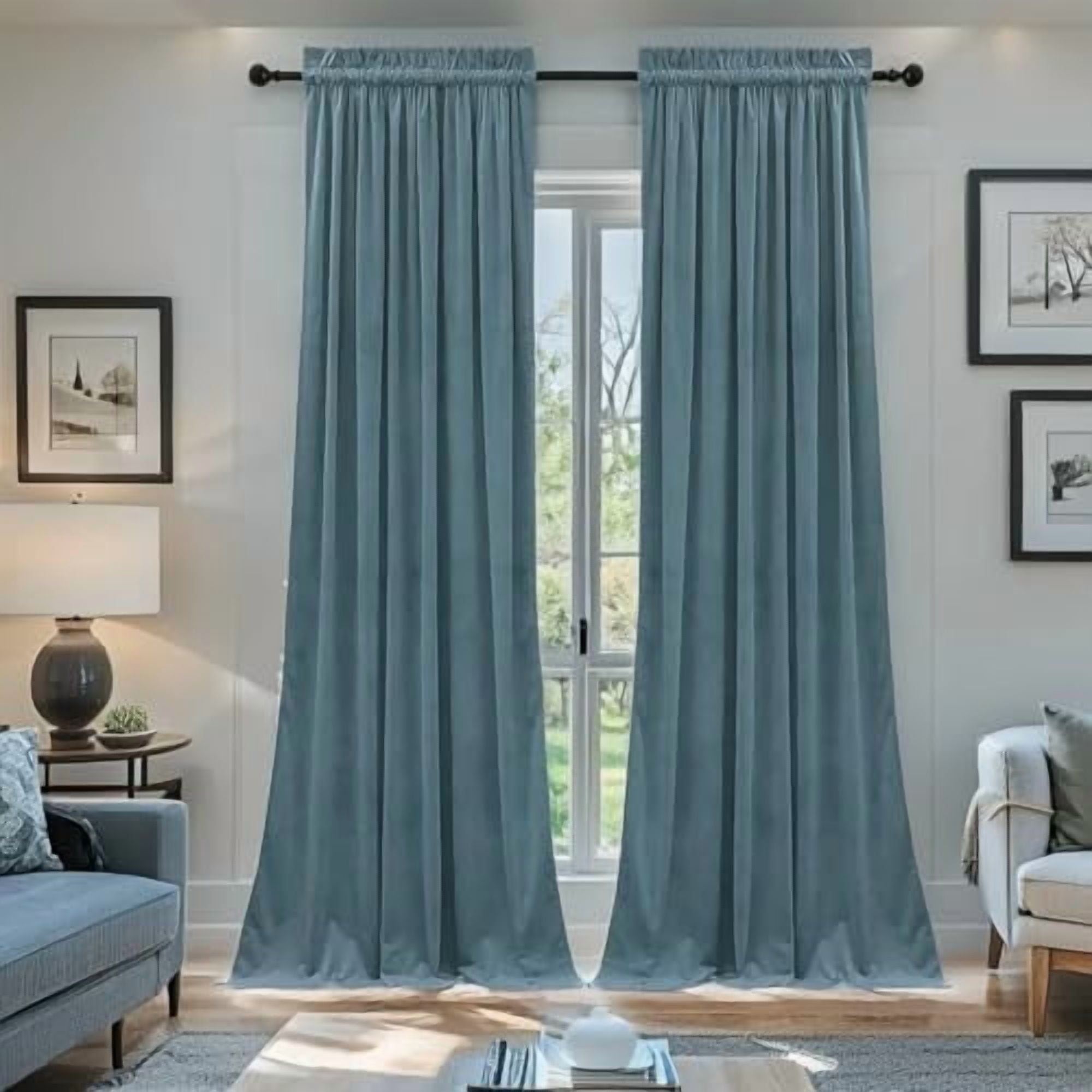Brown 96in Long Luxury Velvet Curtain Panels with Grommet, Insulated ...