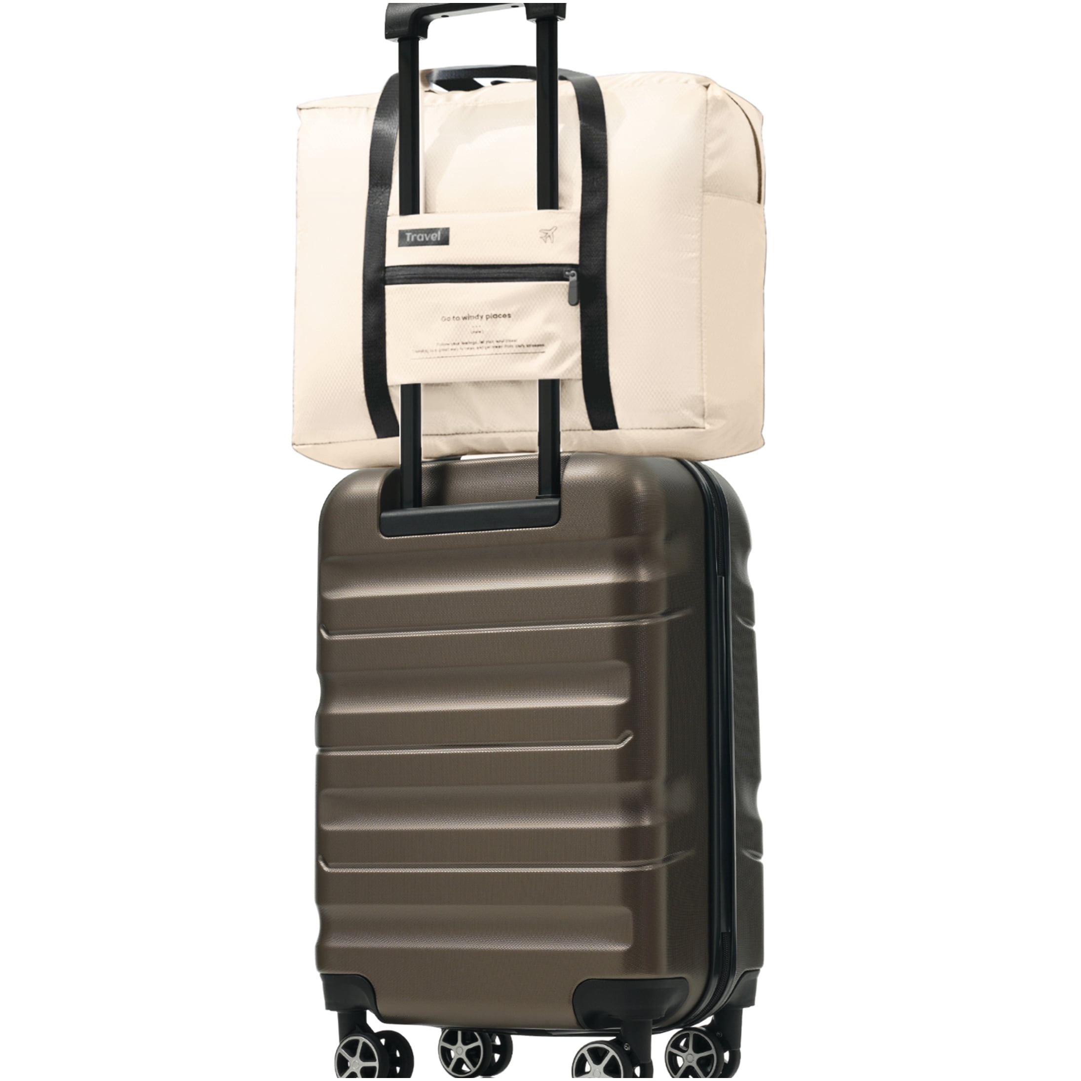 Brown ABS Hardshell Carry-On Luggage with Spinner Wheels and Foldable ...
