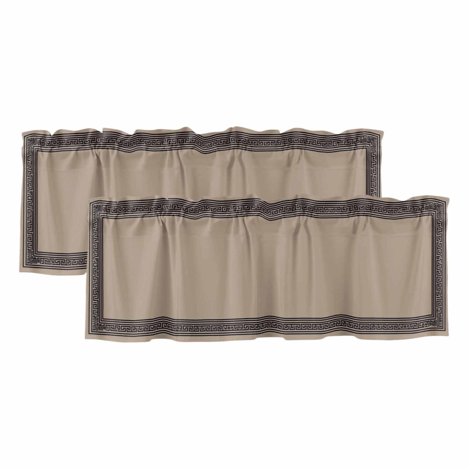Brown Abstract Art 2 Panels Kitchen Valance, Vintage Linen Black Greek ...