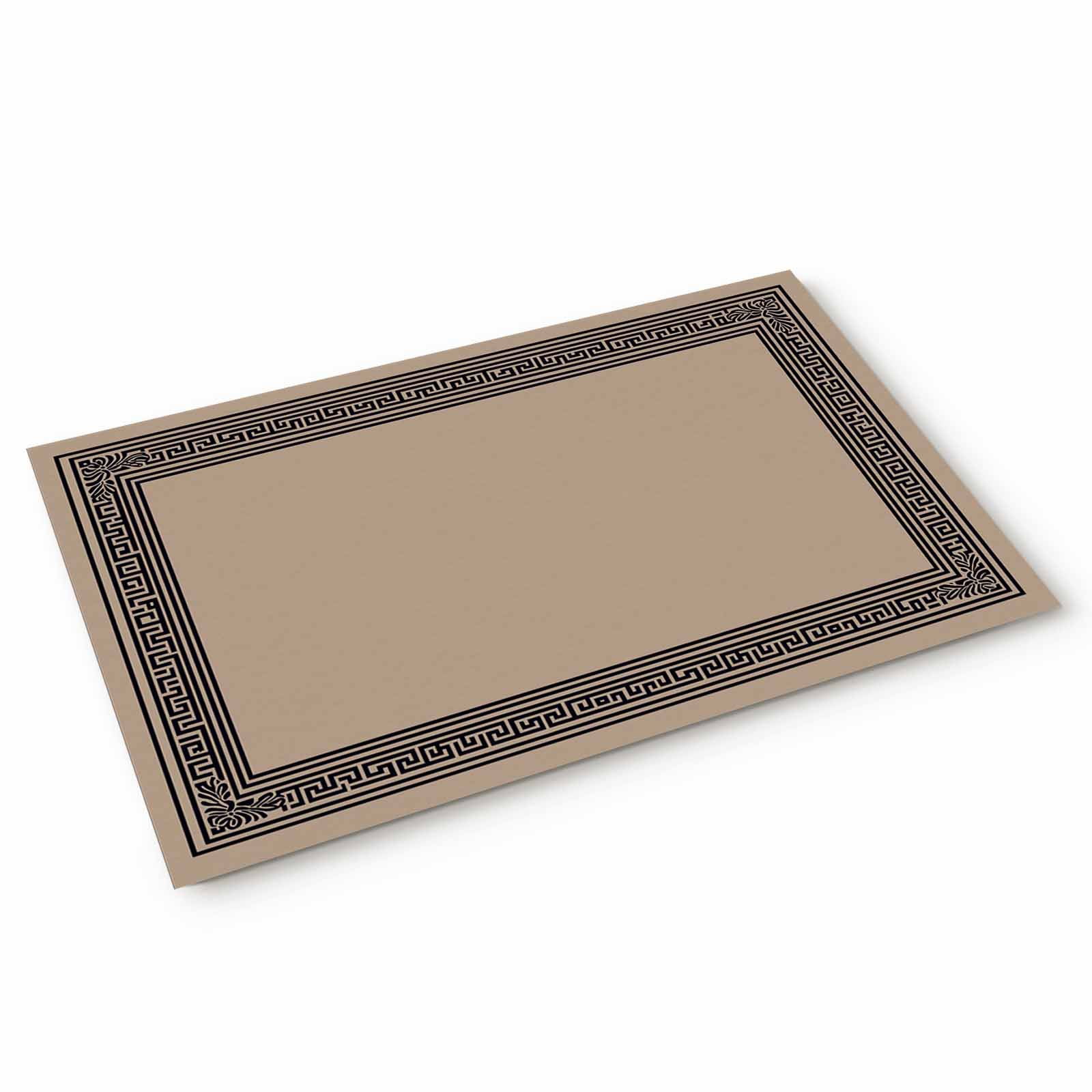Brown Abstract Art Door Mat Vintage Linen Black Greek Key Geometric Non ...