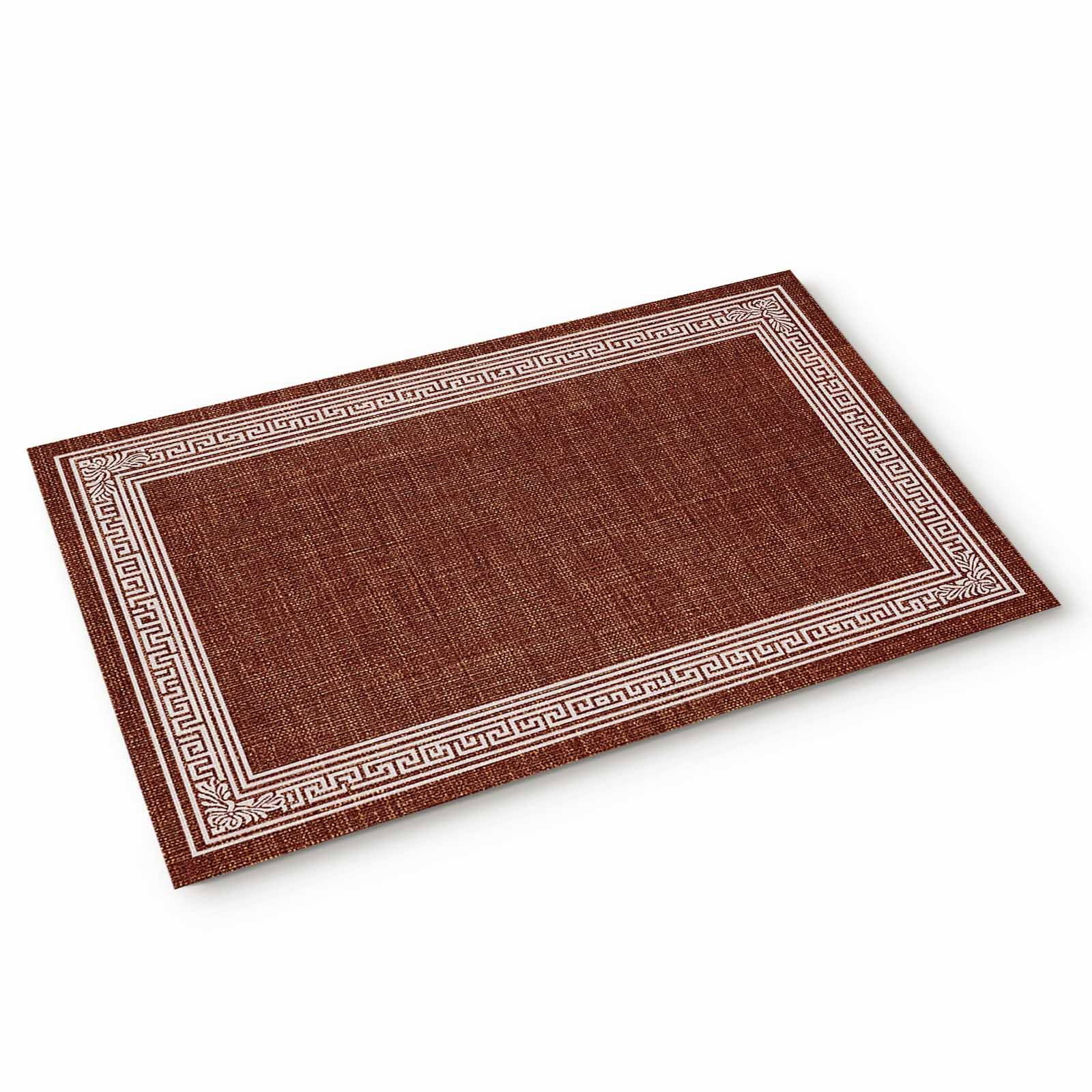 Brown Abstract Art Door Mat Vintage Linen Greek Key Geometric Non Slip ...