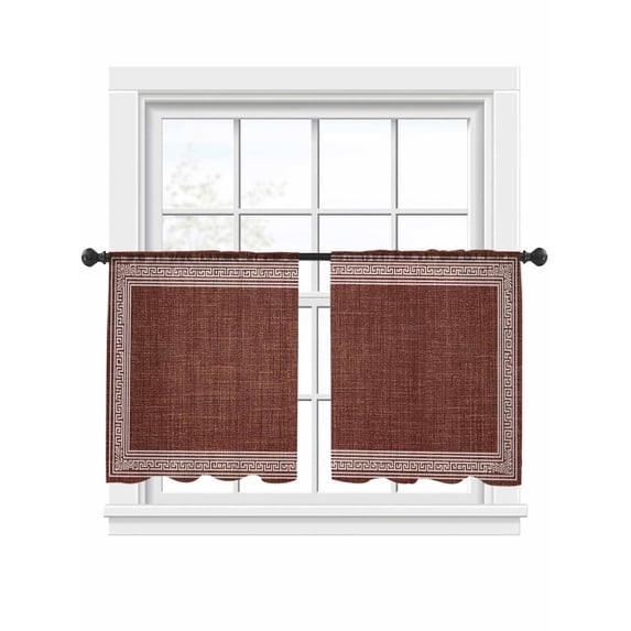 Brown Abstract Art Sheer Curtains 2 Panels Set Vintage Linen Greek Key ...