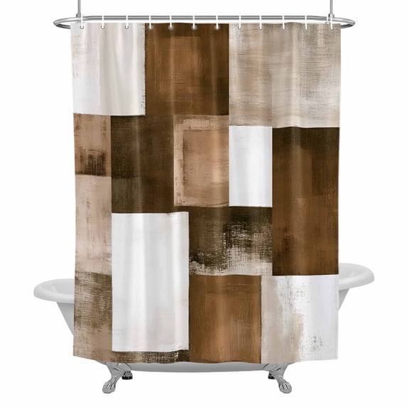Brown Abstract Art Shower Curtain, Rustic Retro Color Block Plaid ...