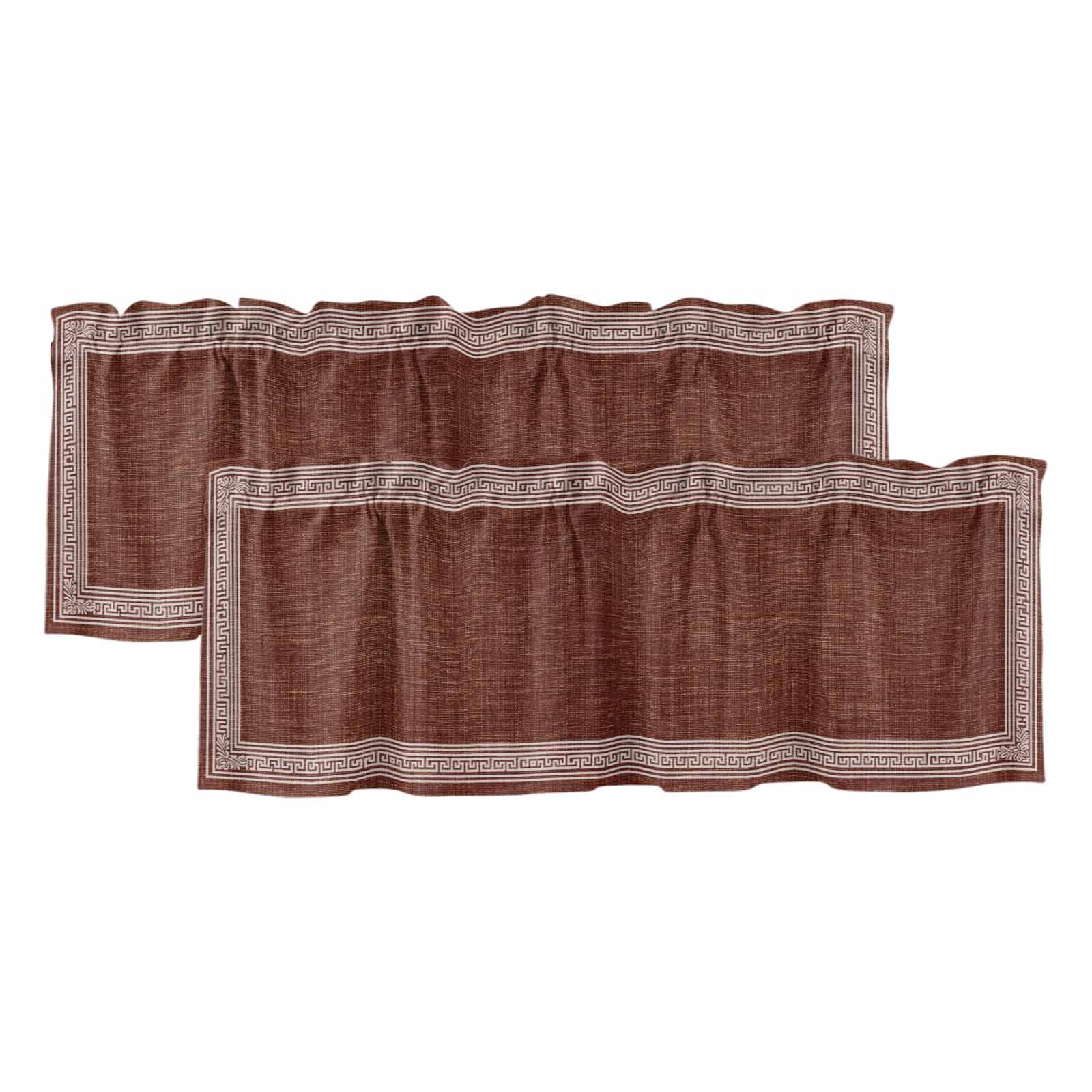 Brown Abstract Art Window Valance, Vintage Linen Greek Key Geometric 2 ...