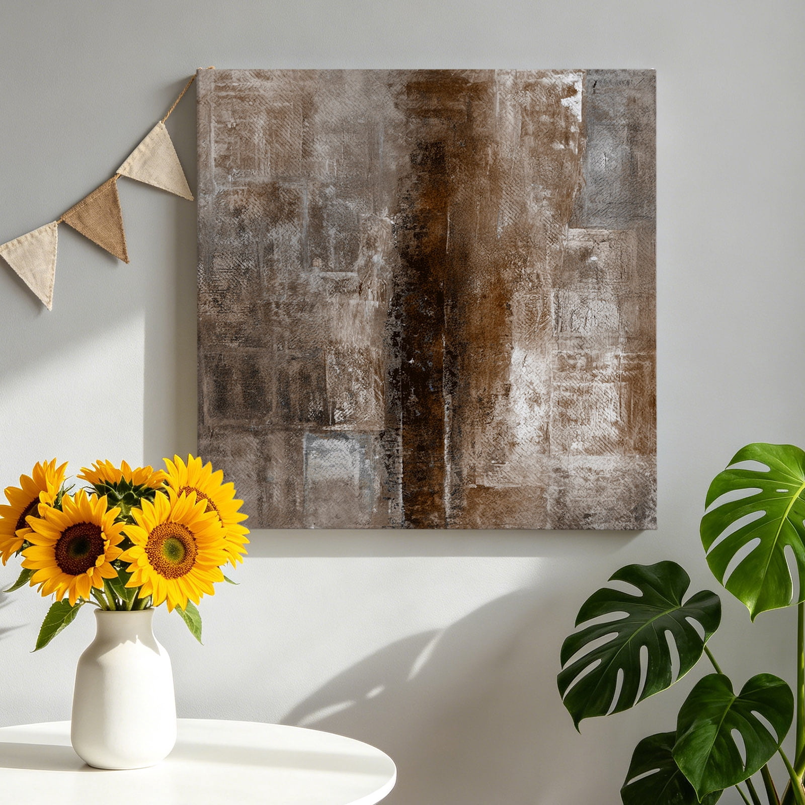 Brown Abstract Canvas Wall Art for Living Room, Vintage Graffiti Poster ...