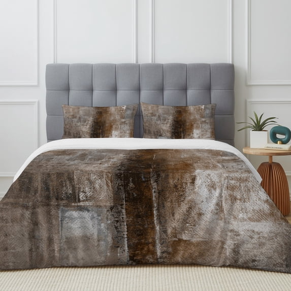 Brown Abstract Duvet Cover Set Queen Size, Vintage Graffiti 4 Piece ...