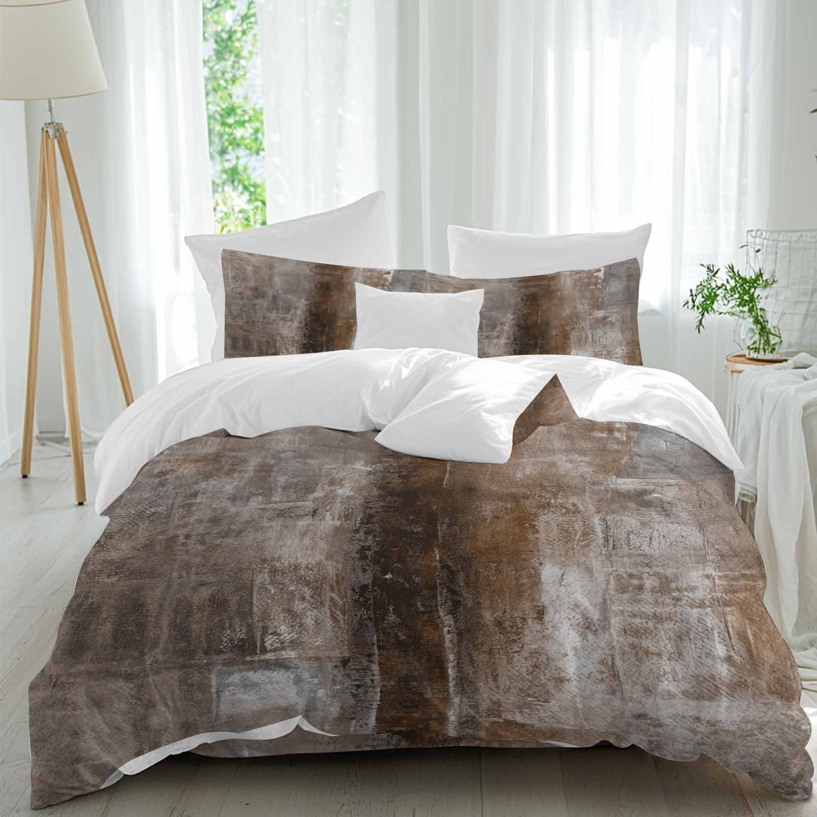 Brown Abstract Duvet Cover Set Queen Size Vintage Graffiti Mottled ...