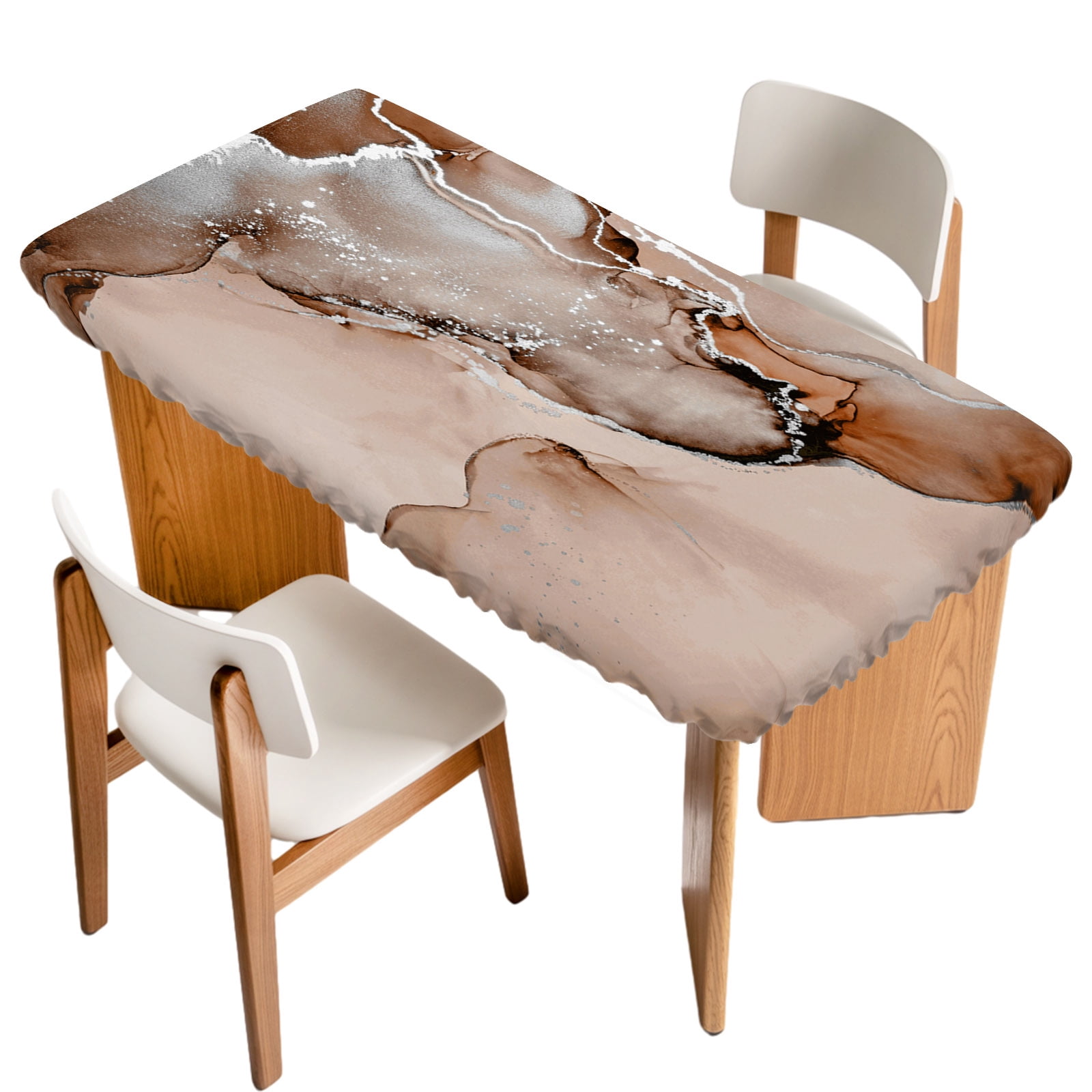 Brown Abstract Fitted Rectangle Tablecloth 32" x 72" Silver Marble ...