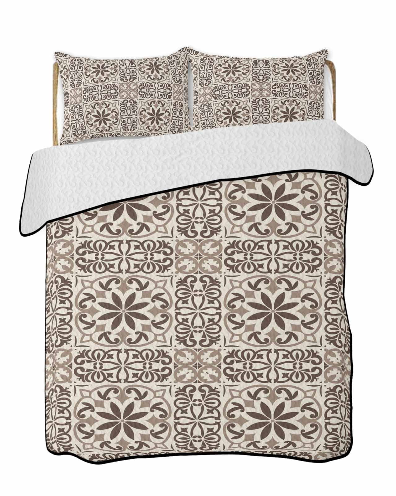 Brown Abstract Floral Quilts Bedding Set Twin Size Country Vintage ...