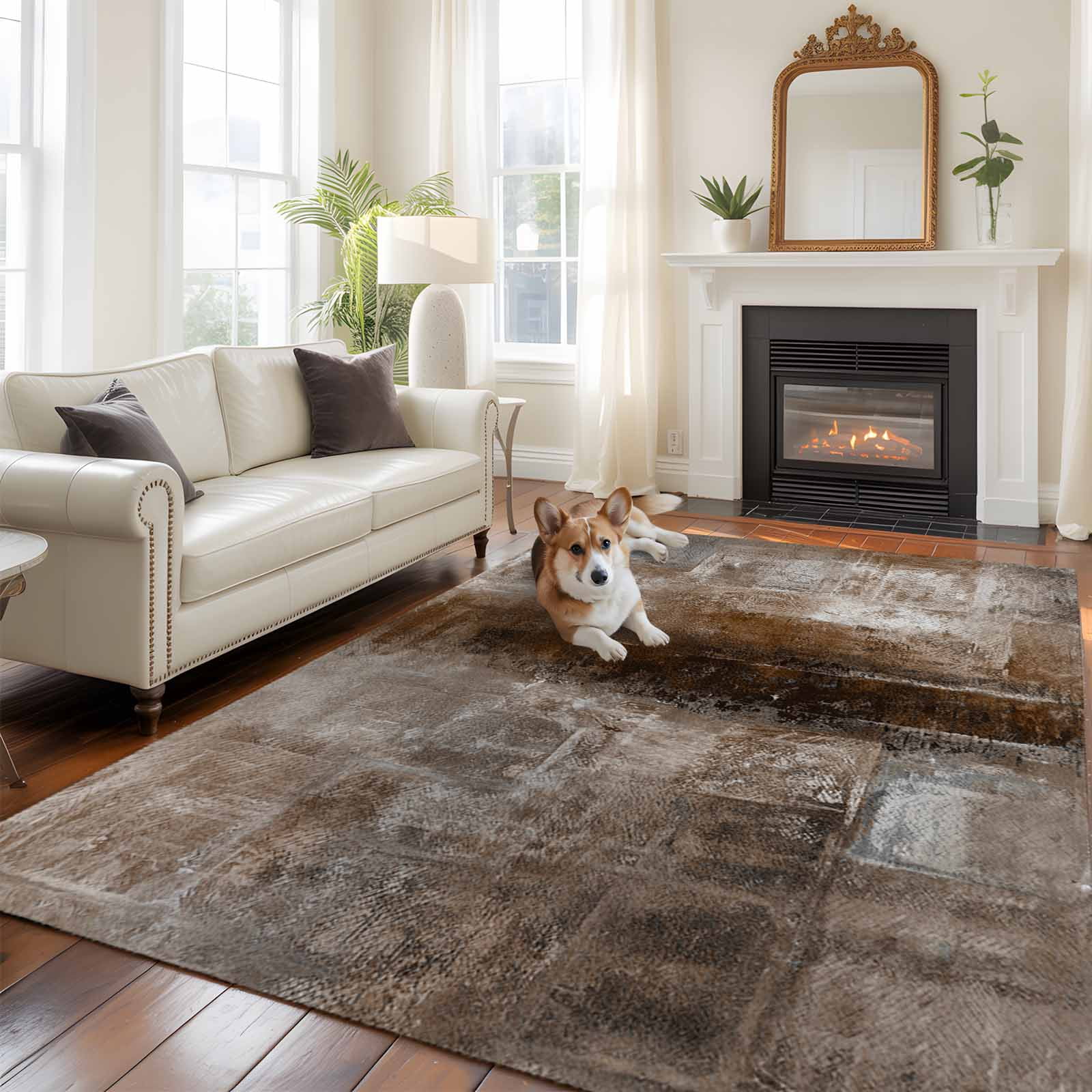 Brown Abstract Large Area Rugs 6x9 ft Vintage Graffiti Mottled Texture ...