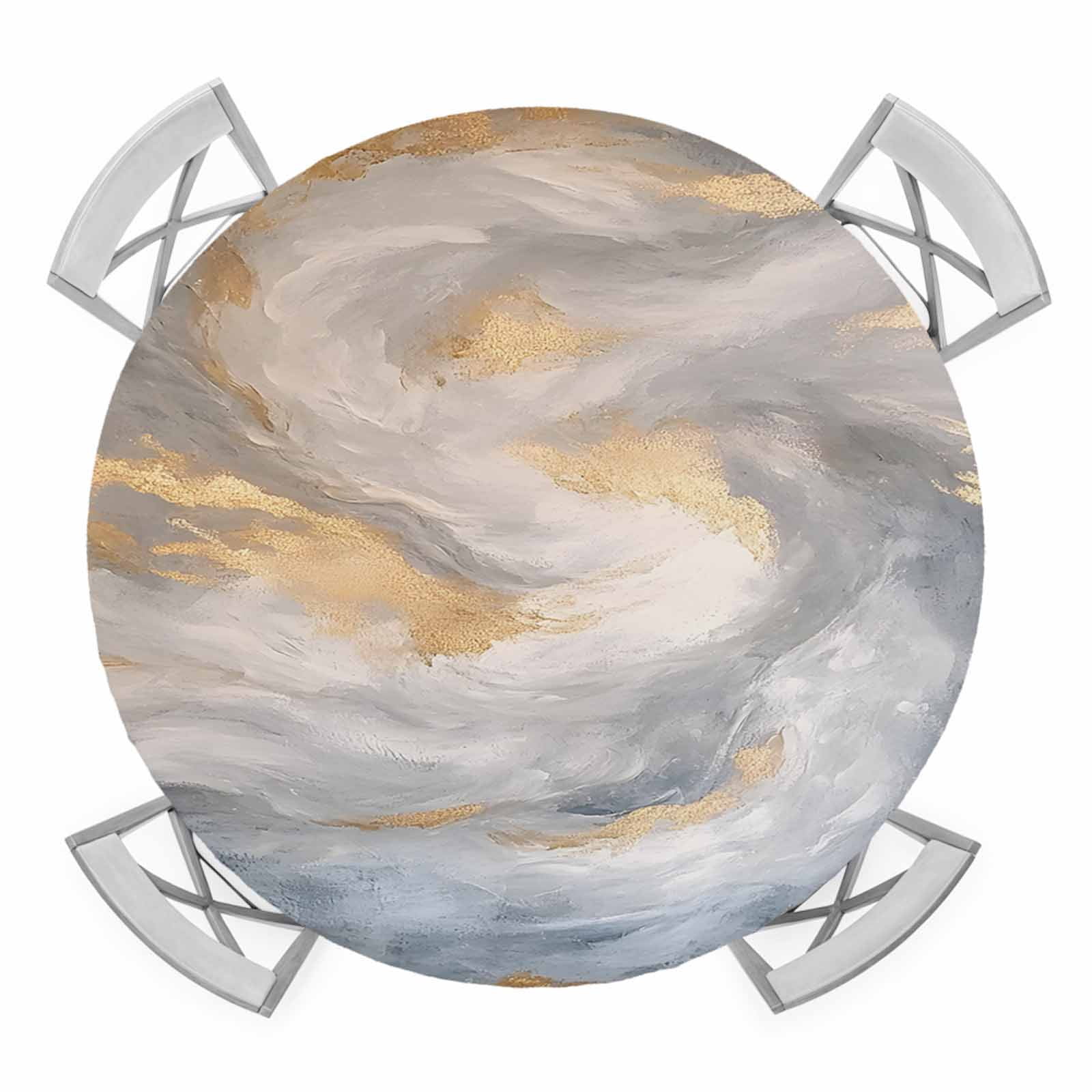 Brown Abstract Marble Elastic Fitted Round Table Cover Modern Art ...