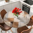 Brown Abstract Painting Art Round Fitted Tablecloth with Elastic Edge ...