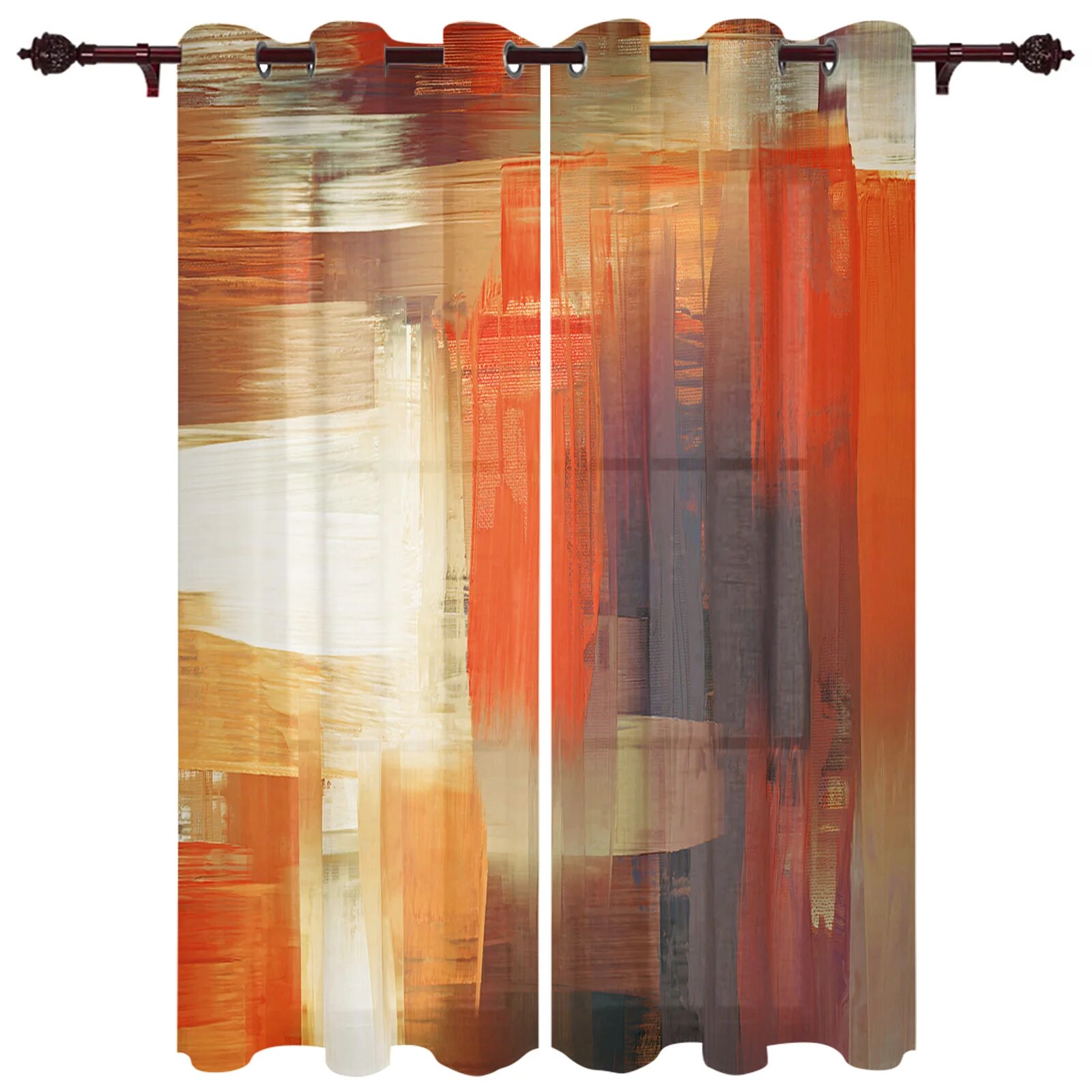 Brown Abstract Painting Hand-Painted Curtains for Living Room Bedroom ...