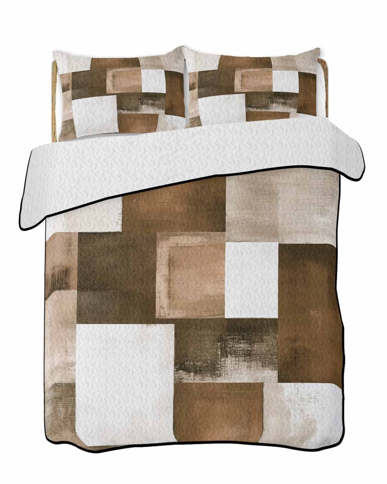 Brown Abstract Quilts Bedding Set Queen Size Modern Rustic Geometric ...