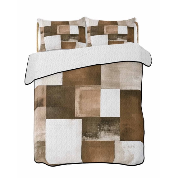 Brown Abstract Quilts Bedding Set Queen Size Modern Rustic Geometric ...