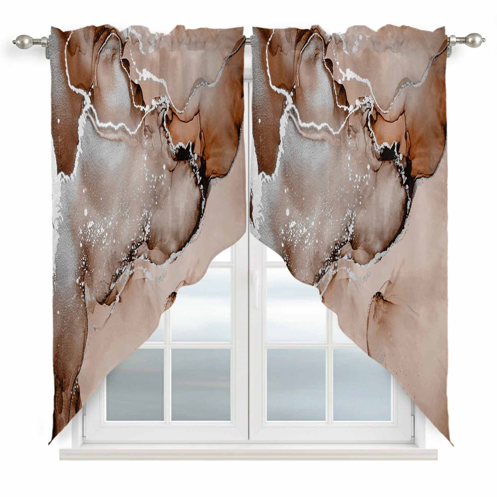 Brown Abstract Swag Valances for Windows 36 inches Long, Silver Marble ...