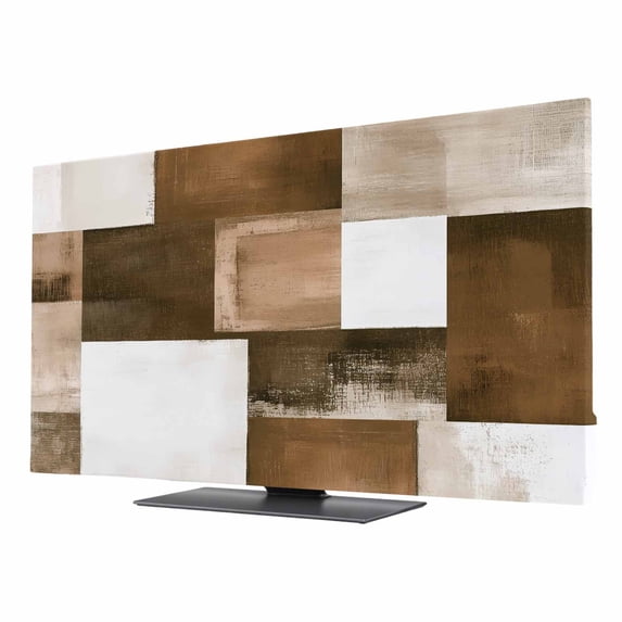Brown Abstract TV Dust Cover 43 Inch, Modern Rustic Geometric Color ...