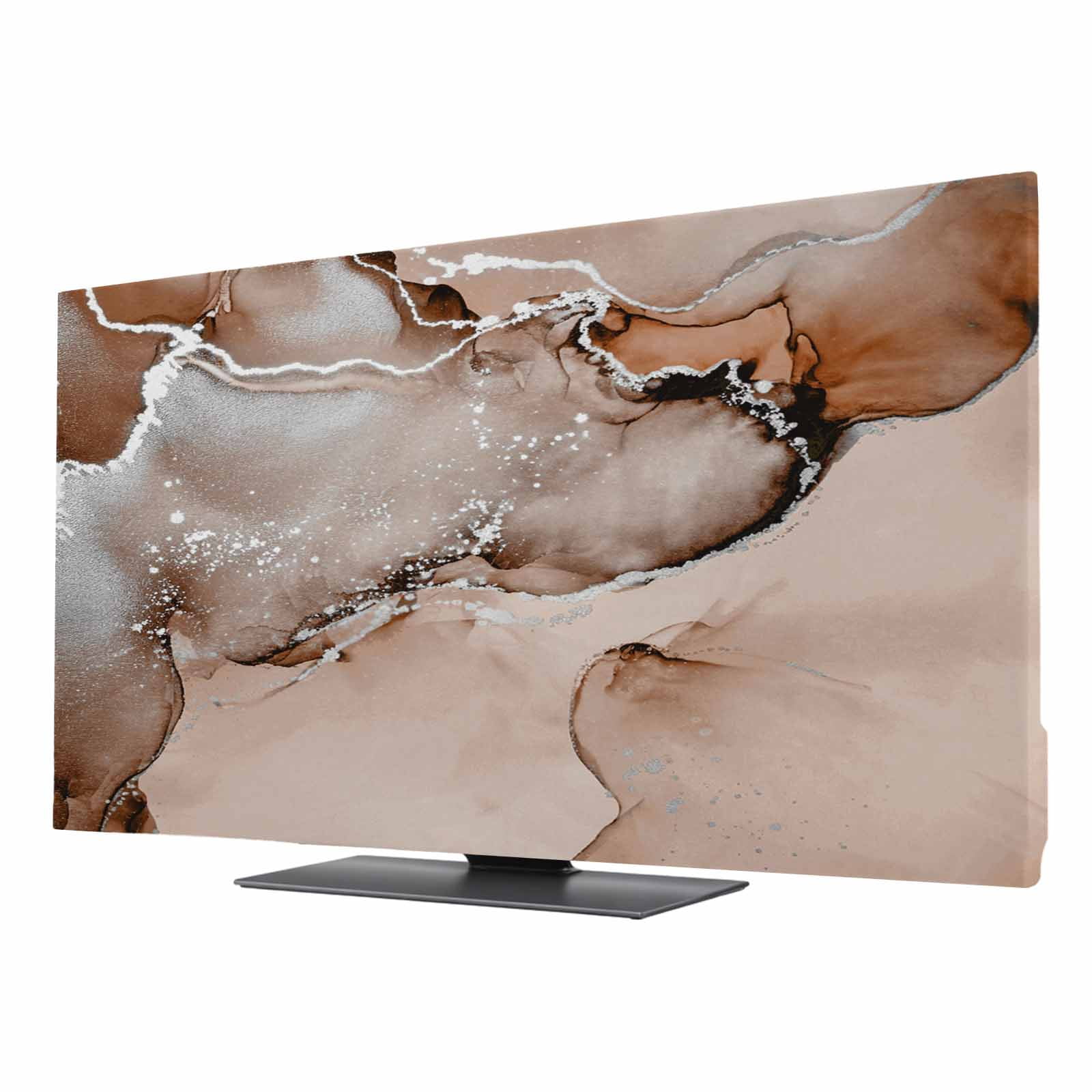 Brown Abstract TV Dust Cover 75 Inch, Silver Marble Ripples Clouds ...