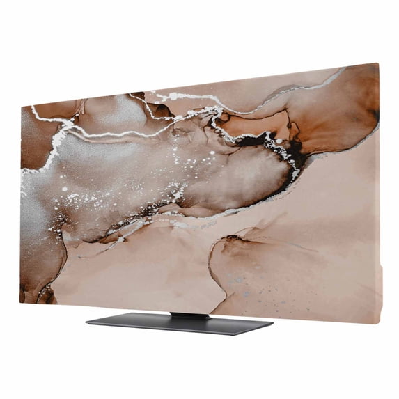 Brown Abstract TV Dust Cover 75 Inch, Silver Marble Ripples Clouds ...