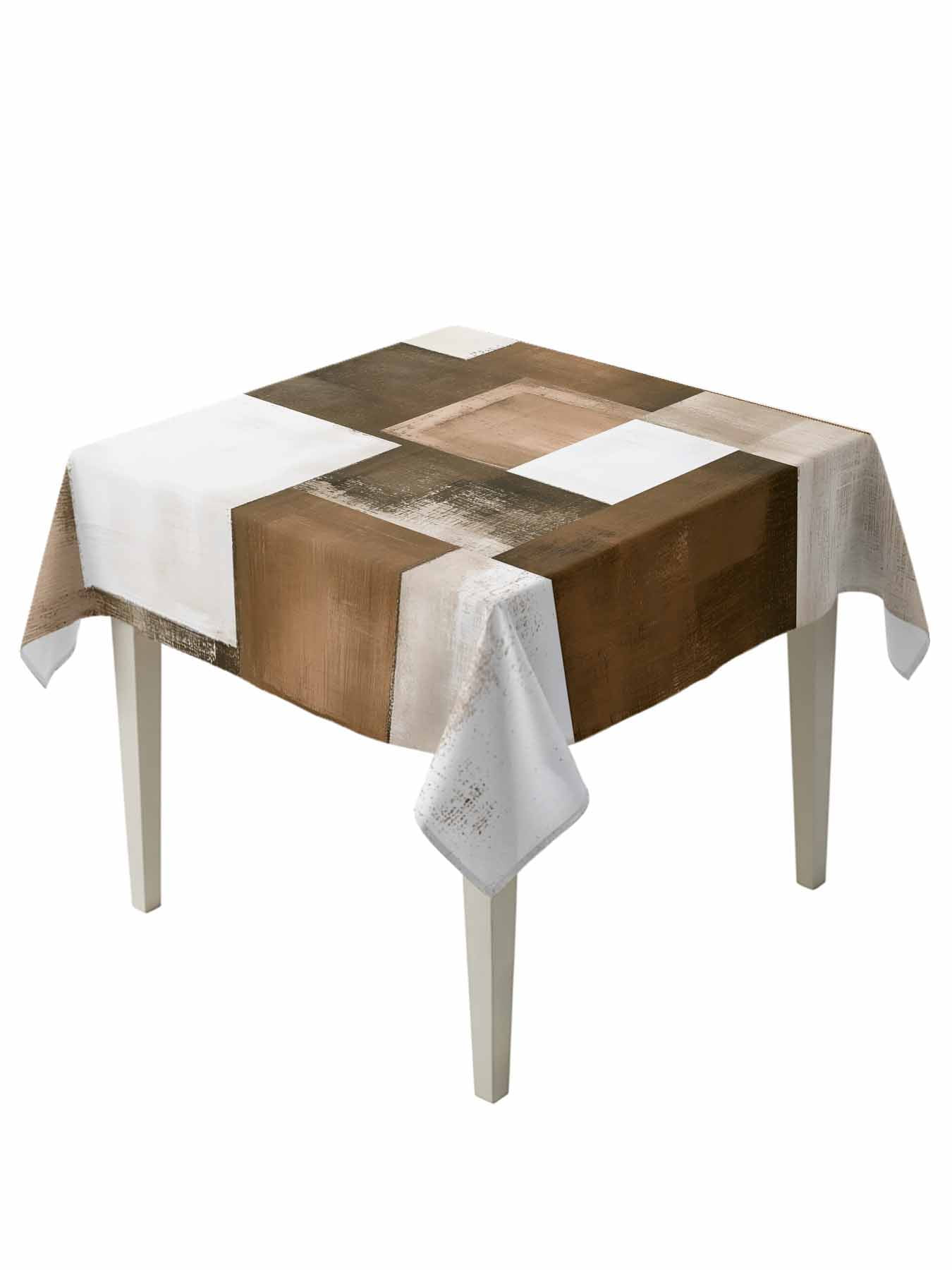 Brown Abstract Table Cloth 60x60 Inch Square, Modern Rustic Geometric ...