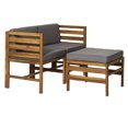 Brown Acacia Wood Outdoor Modular Chair and Ottoman Set, 3-Piece ...