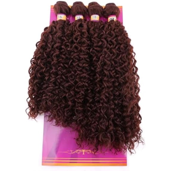 Brown Afro Kinky Curly Synthetic Hair Weave 4 16 18 18 20 Jerry Curl ...