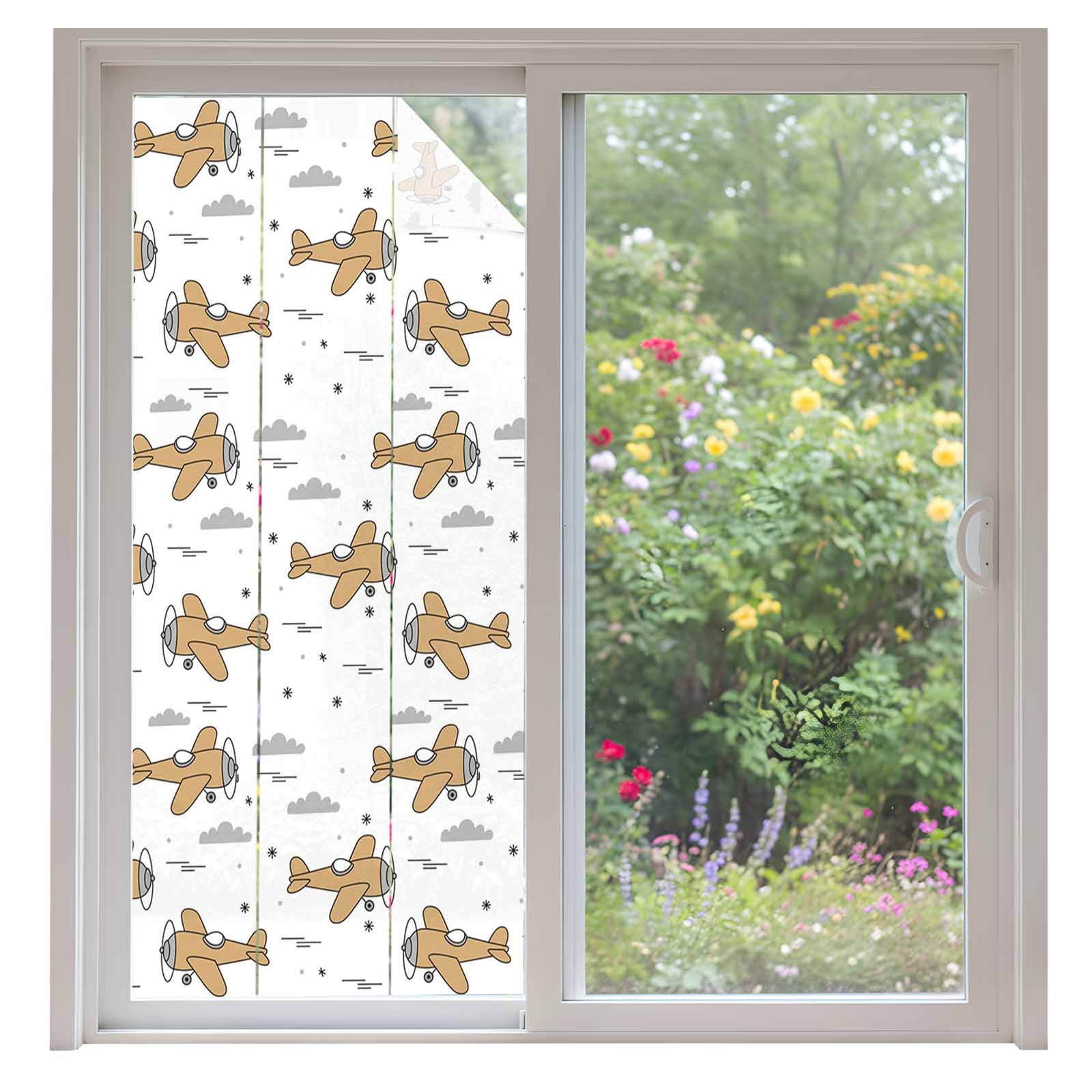 Brown Airplane Window Privacy Film, Modern Abstract Art Cartoon Clouds ...