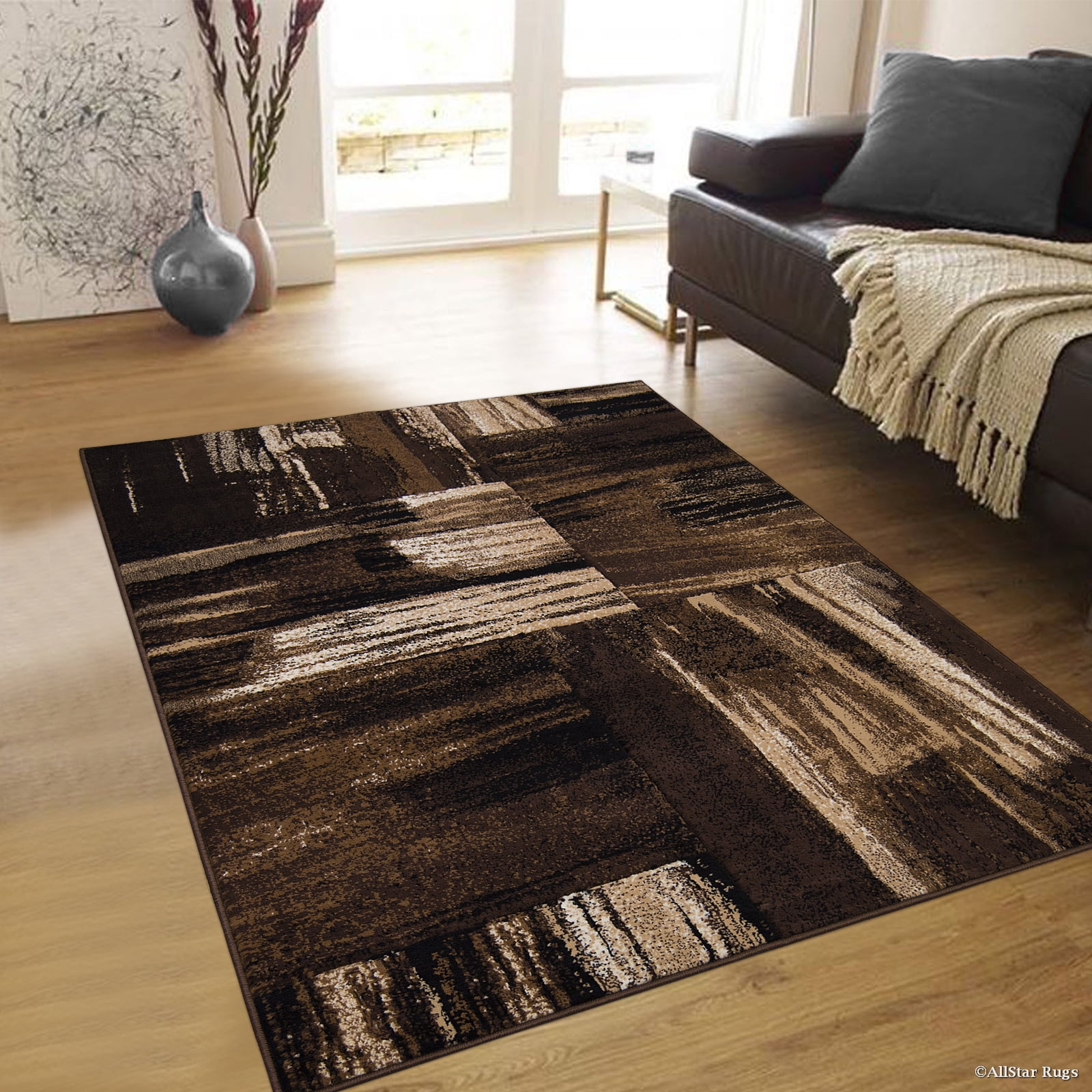 Brown Allstar Modern. Contemporary Woven Rug. Drop-Stitch Weave ...