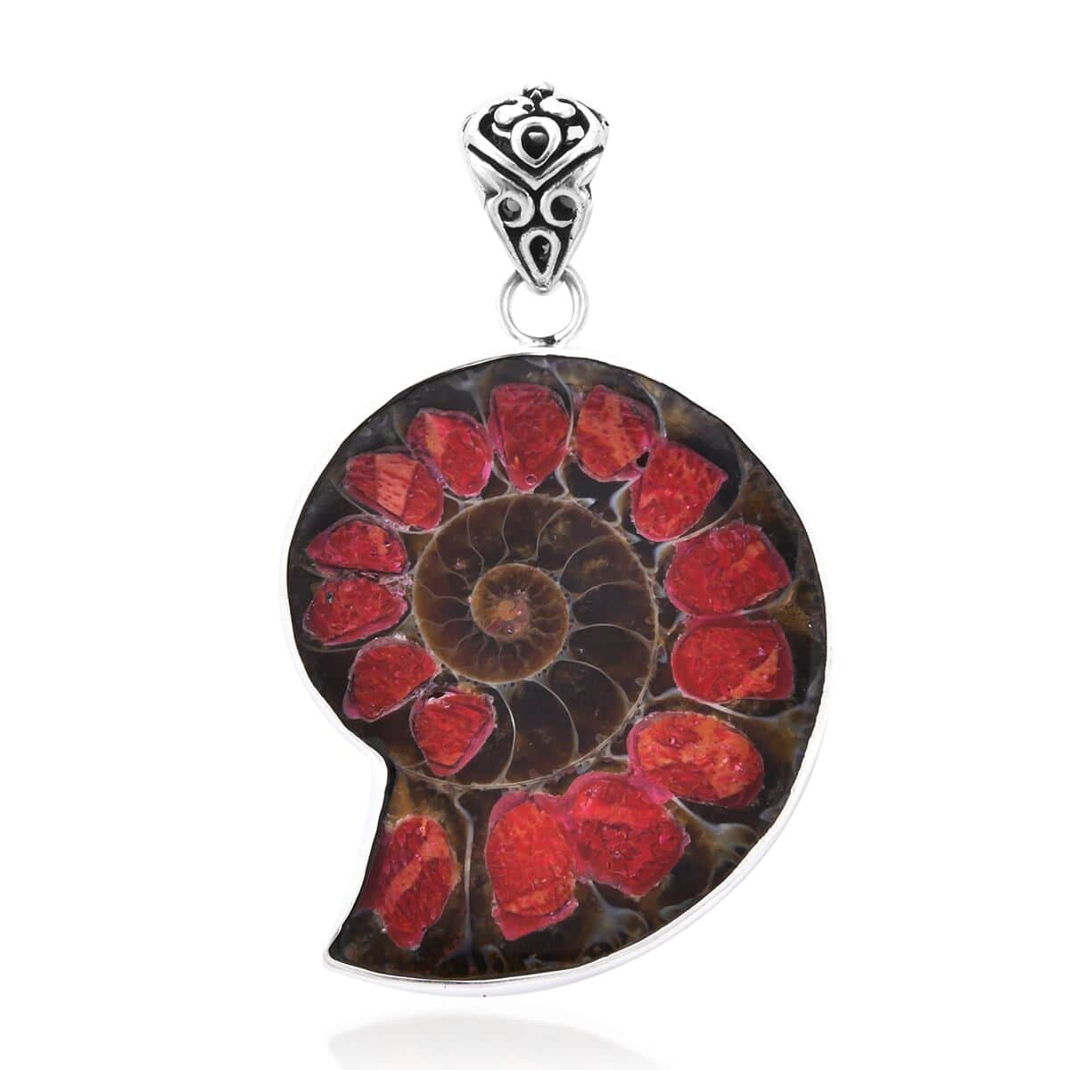 Shop LC Brown Ammonite Fossil Pendant 925 Sterling Silver Jewelry Red ...