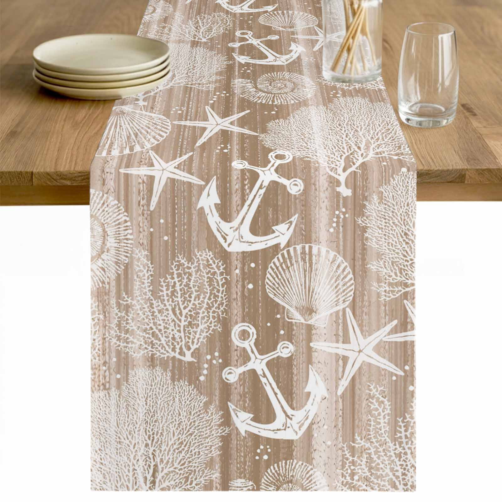 Brown Anchor Nautical Cotton Linen Rectangle Table Runners 13"x72 ...