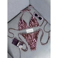 Brown And Pink Faux Wood Grain Printed Triangle Tie-Front Bikini Set ...