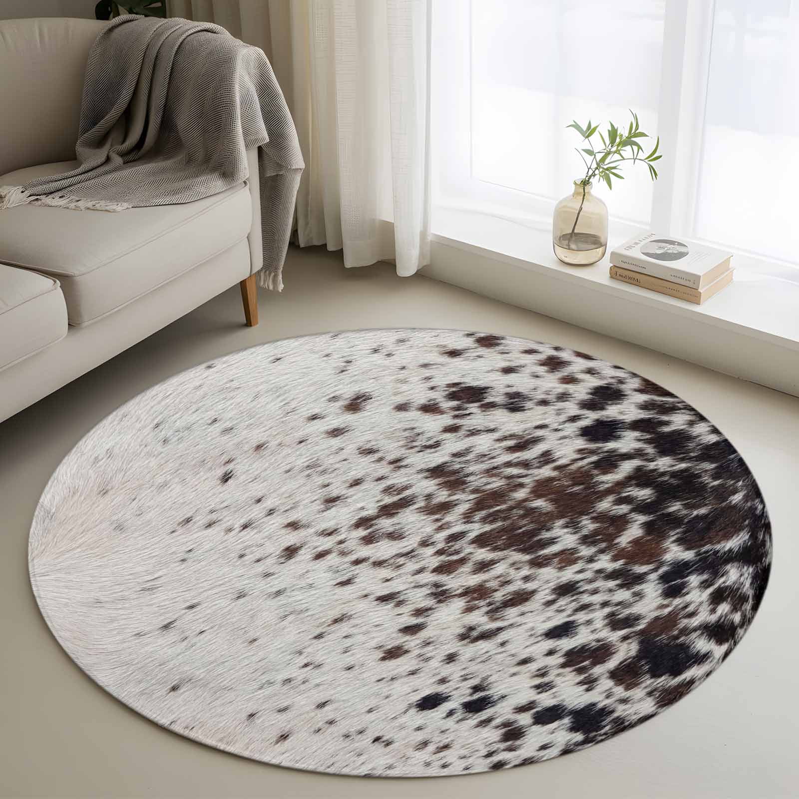 Brown Animal Fur Texture Round Rug 4Ft Country Farm Animal Classic ...