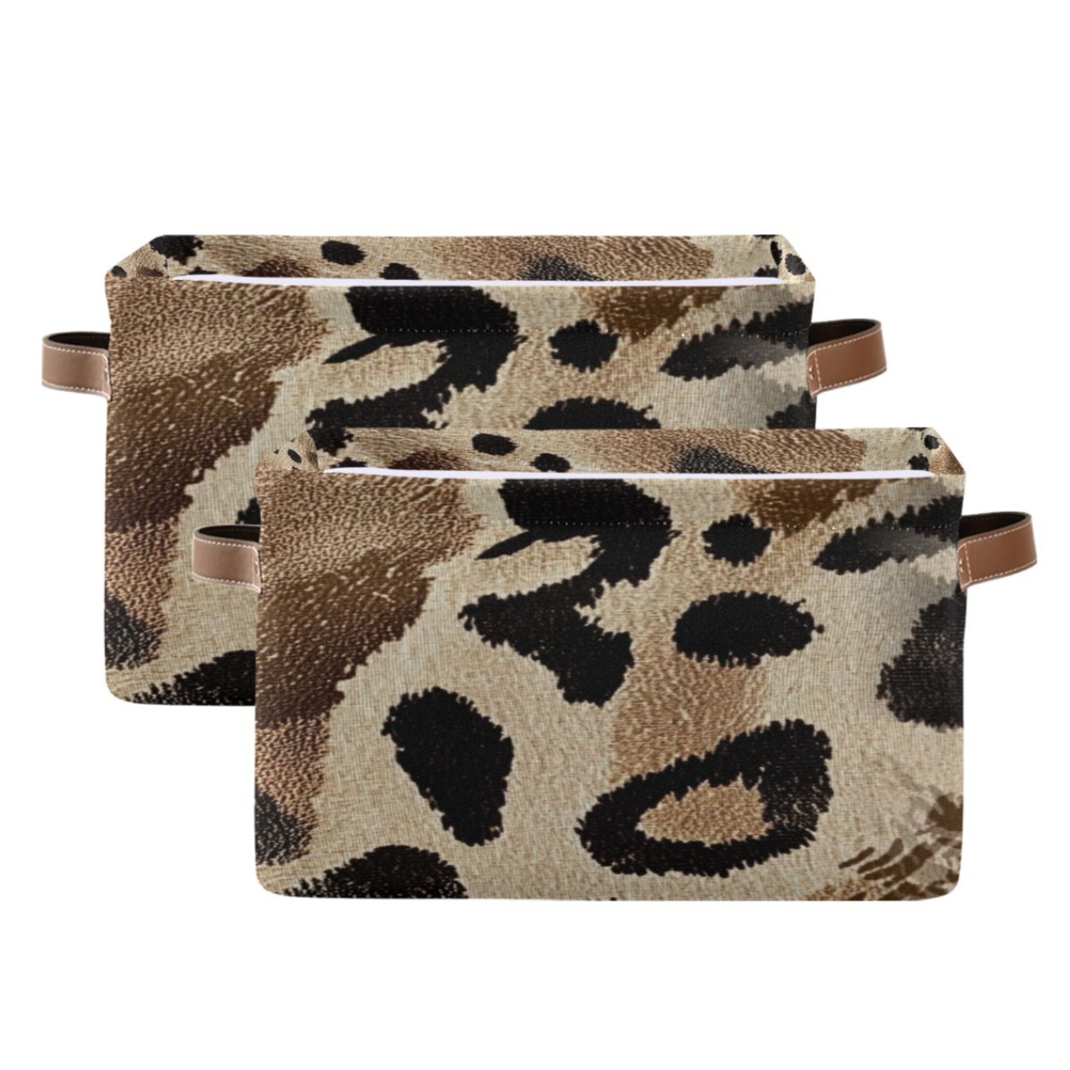 Brown Animal Print Pattern Foldable Storage Basket,Canvas Fabric ...